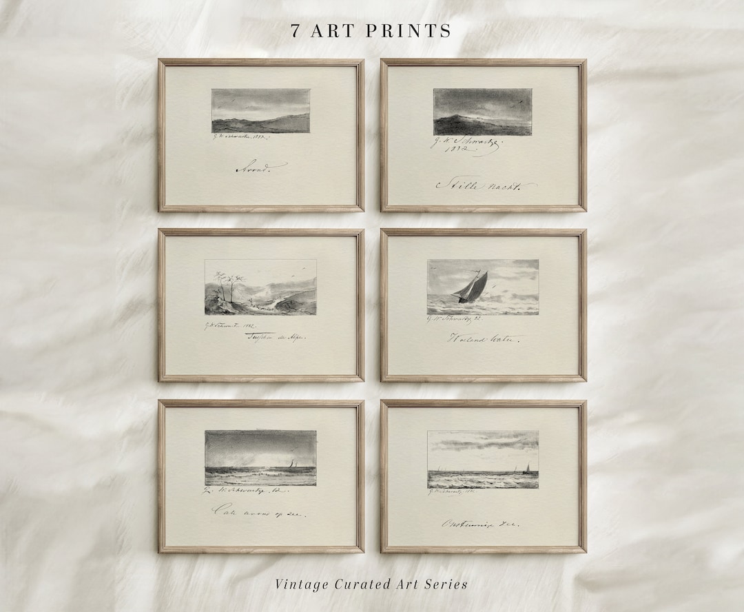 Coastal Sketches Set of 6, Gallery Wall Print Set, Seascape Sketch ...