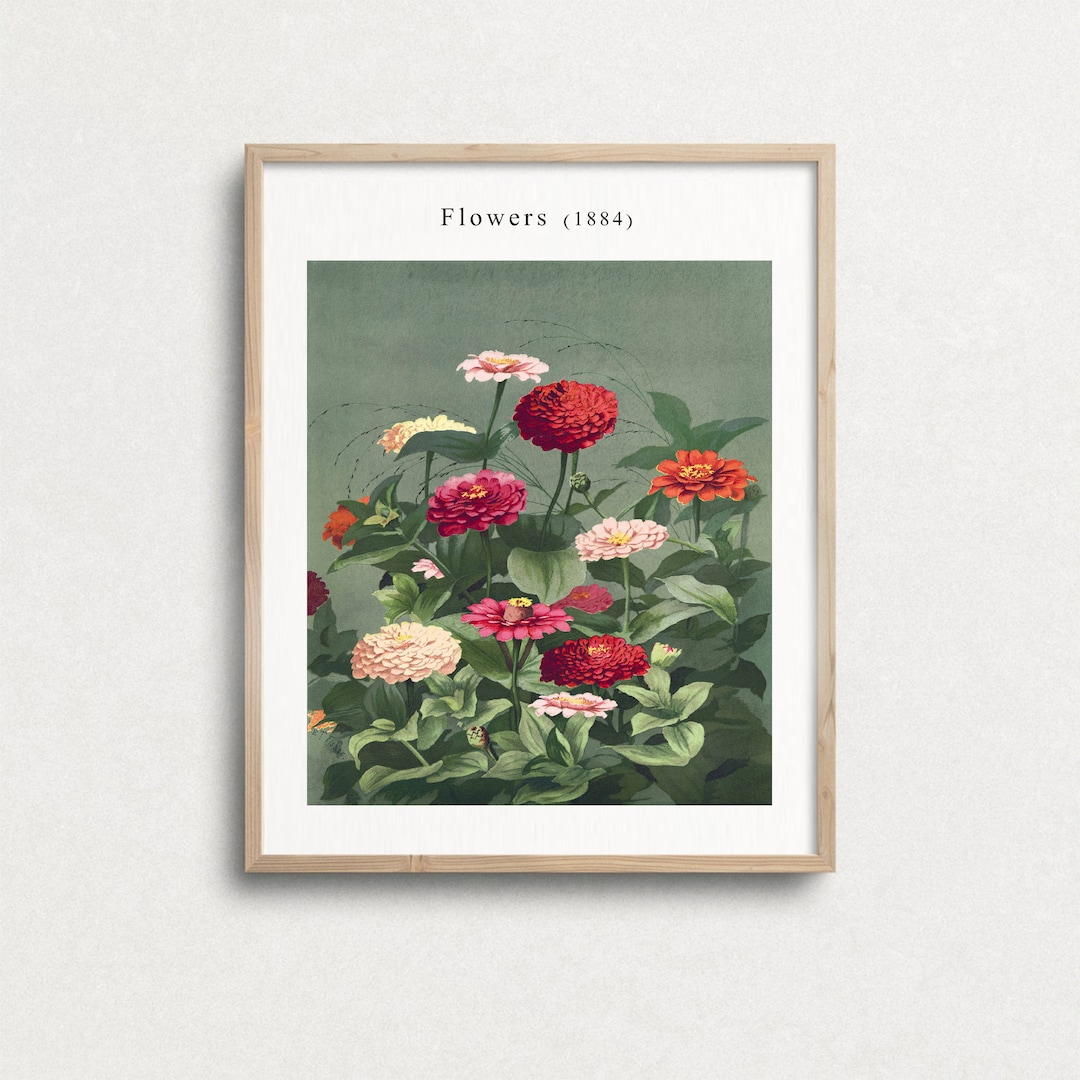 Red Flowers Wall Art, Vintage Wall Decor, Painting Illustration ...