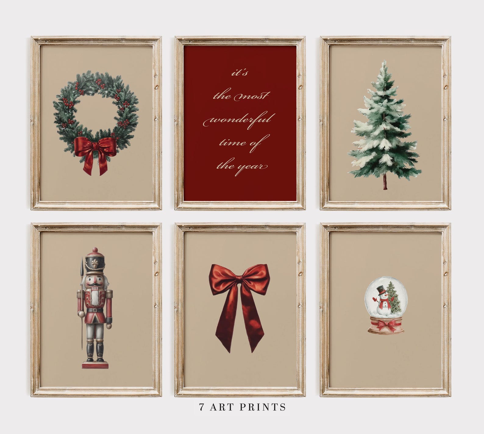 Christmas Wall Art Set of 6,holiday Prints, Red Bow Christmas Decor ...