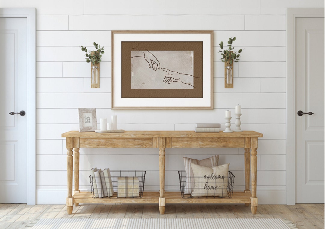 Creation of Adam Line Art Print: Michelangelo Hands Illustration ...