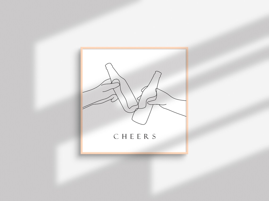 Cheers Beer Print: One Line Alcohol Art (digital Print) - Etsy