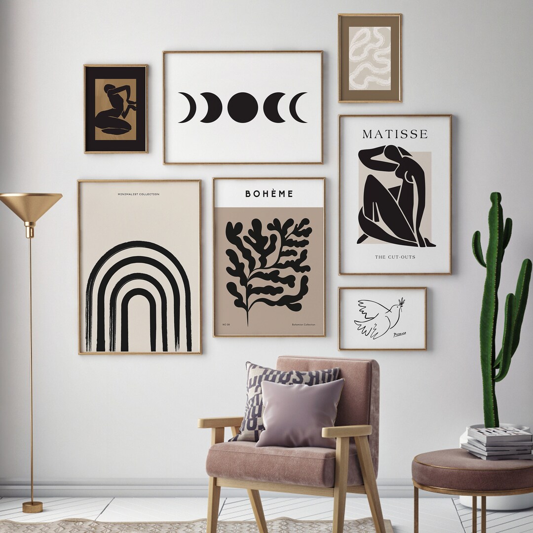 Gallery Wall Set of 7, Boho Neutral Print Set, Black Beige, Matisse ...