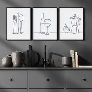 Line Drawing Kitchen Print Set: Food & Drink Wall Art (digital Download ...