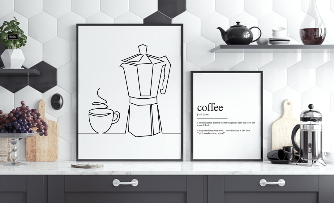 Line Drawing Kitchen Prints: Coffee Art, Dining Room Decor (digital ...