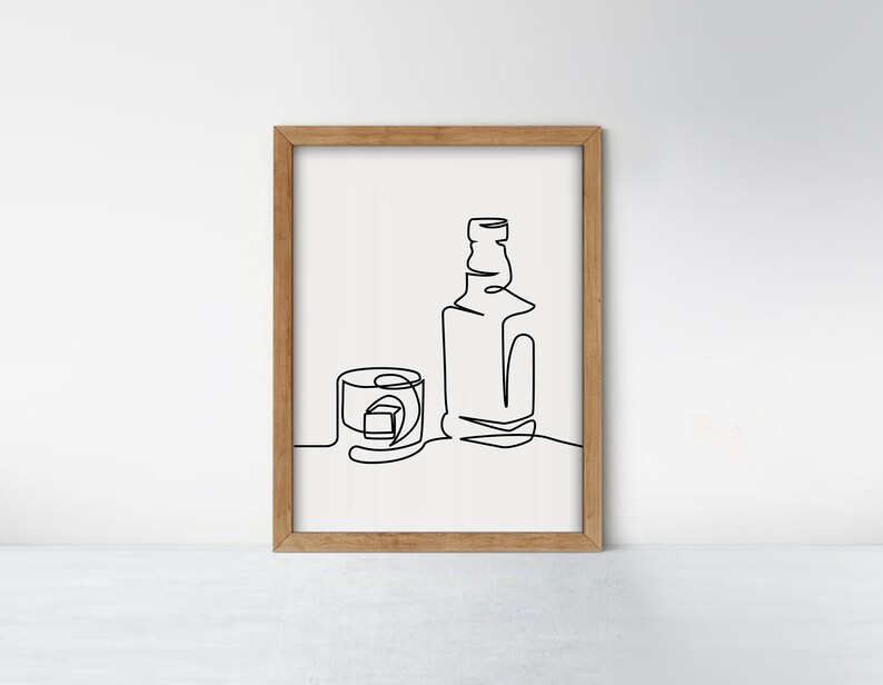 Whiskey Line Art Print: Minimalist Bar Cart Decor (digital Download) - Etsy