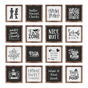 Bathroom Wall Art Set of 16 | Square Set | Funny Bathroom Sign ...