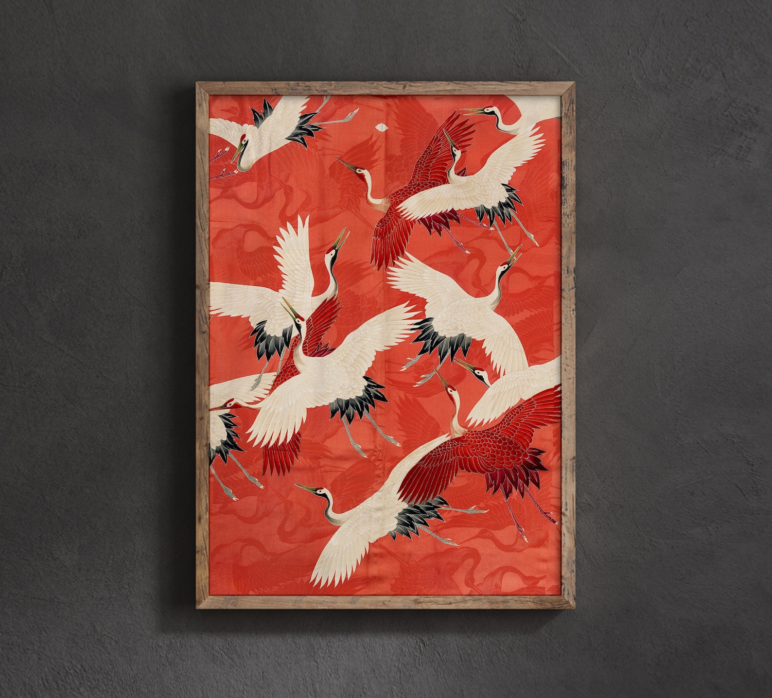 Red Crane Bird Illustration, Vintage Japanese Print, Japan Crane Kimono ...
