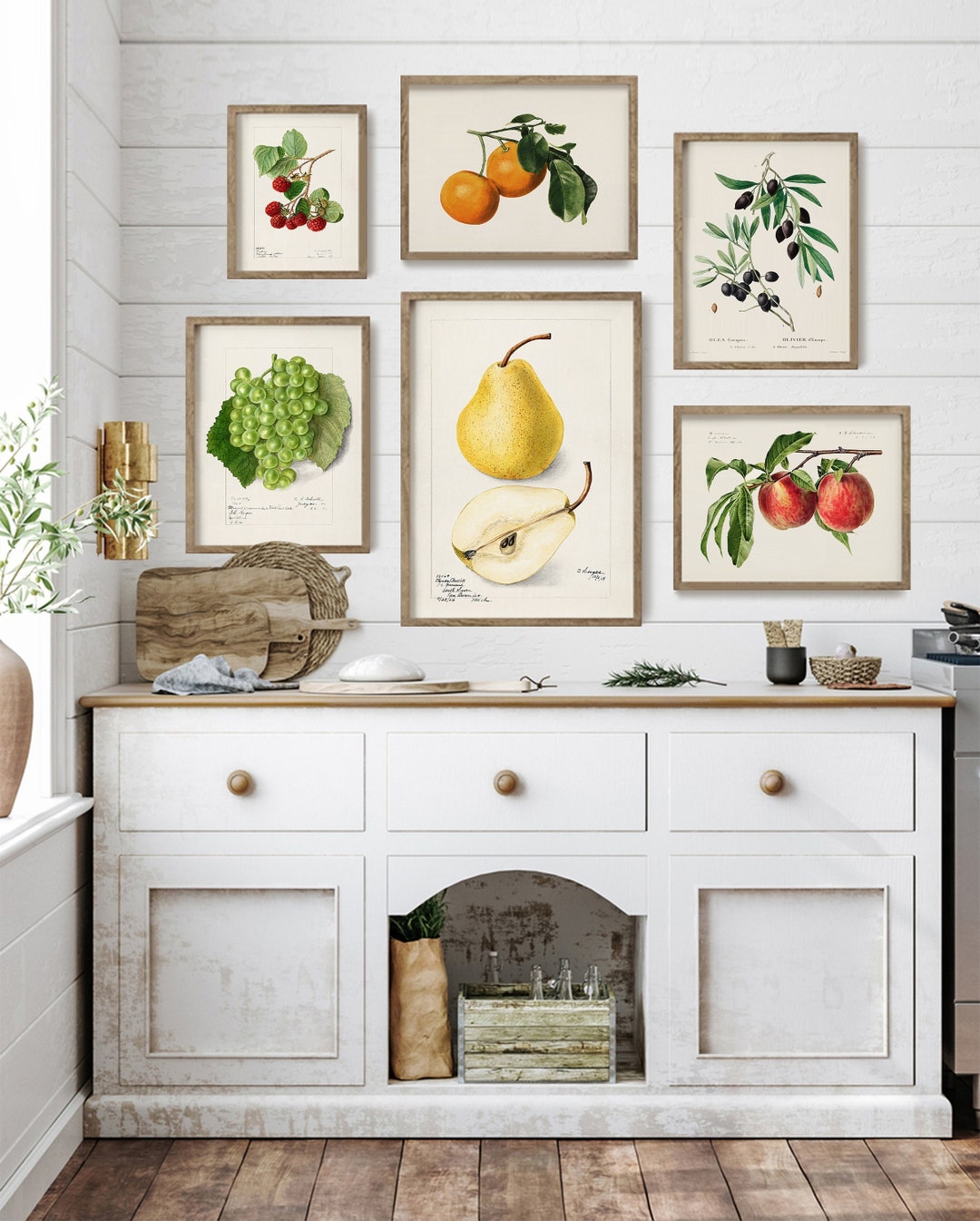 Kitchen Gallery Wall Art Set of 6, Vintage Fruit Prints, Farmhouse ...