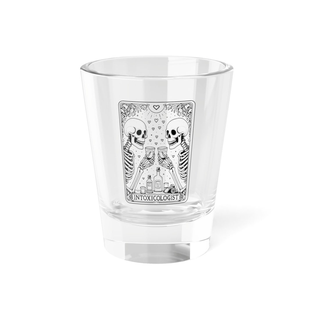 Intoxicologist Skeleton Duo Skull Tarot Graphic Clear Shot Glass, 1.5oz ...