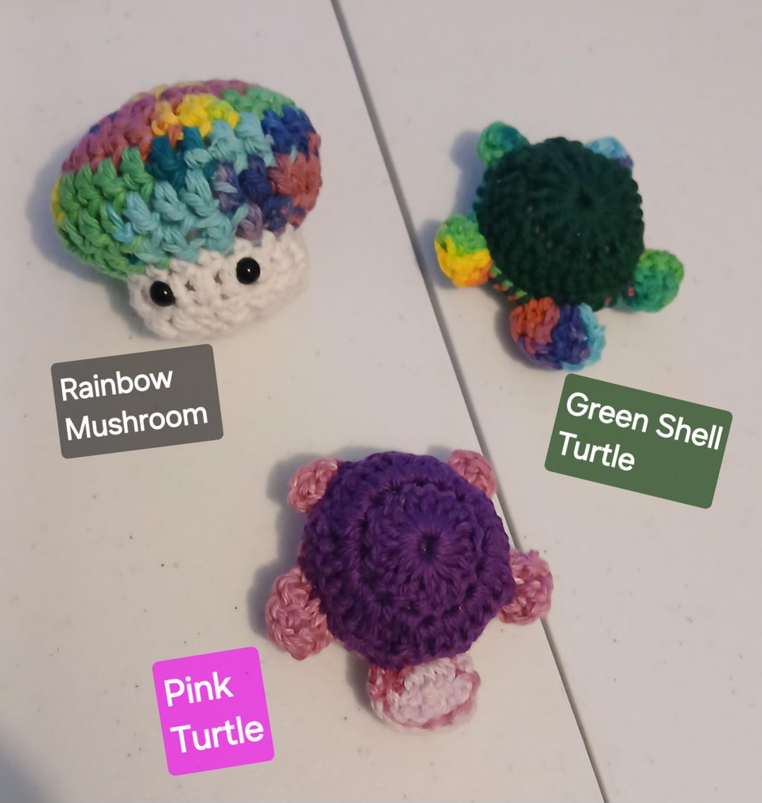 Bees, Mushrooms, Turtles, Mini Plushies, Crocheted Plush Pet, Handmade ...