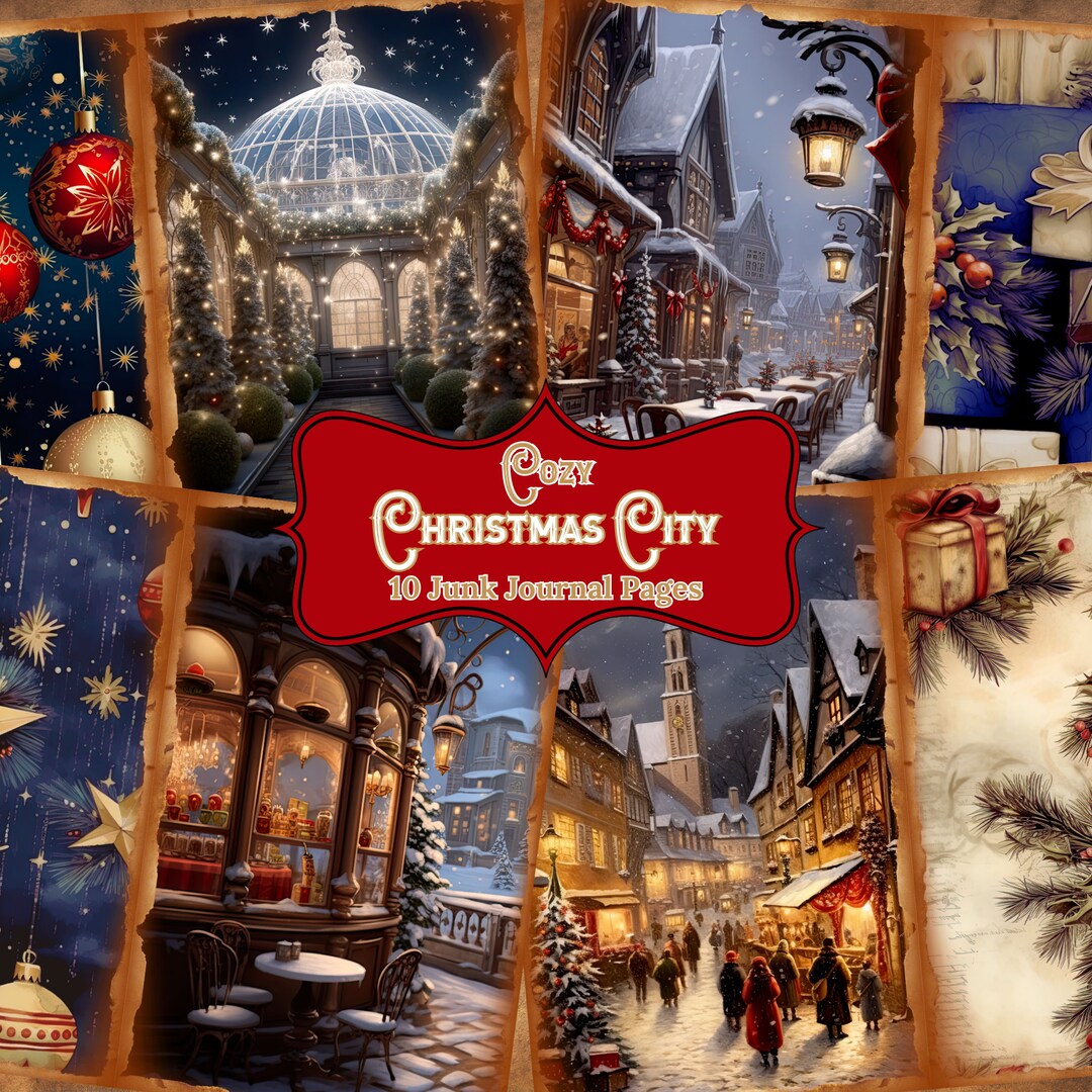 Cozy Christmas City Junk Journal Pages Vintage Ephemera Digital Paper ...