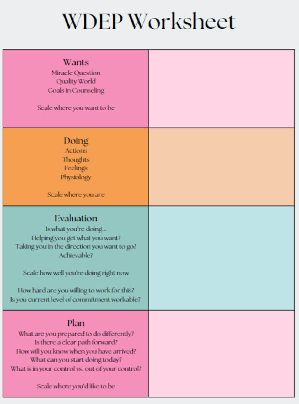 Reality Therapy WDEP Worksheet + BIRP Note Template - Etsy