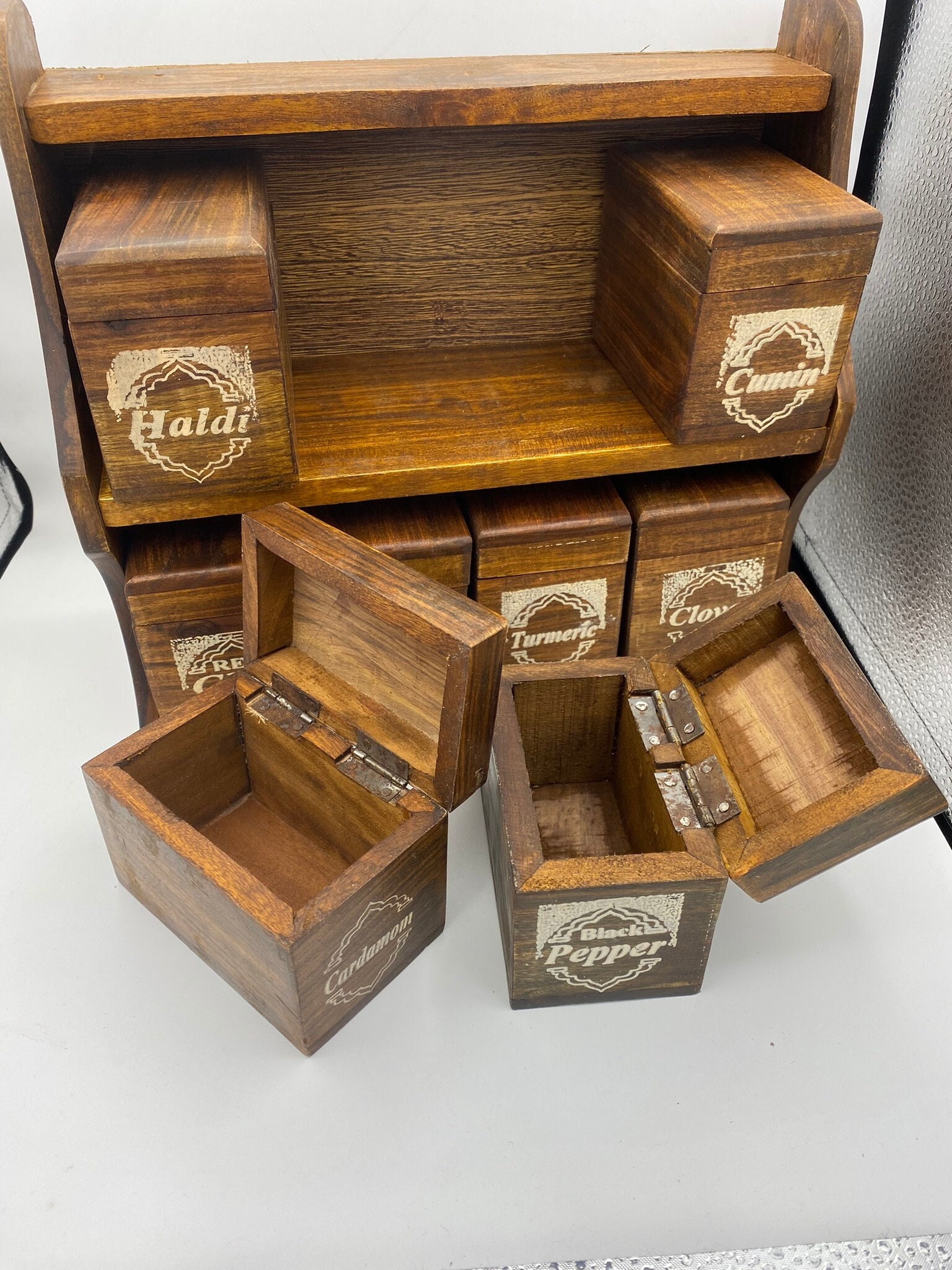 Spice Rack Wooden 8 Wooden Spice Box Wood Masala Spice Boxes - Etsy