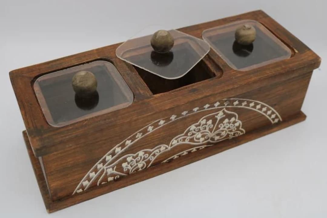 Handcrafted Wooden Spice Box Kitchen Storage Containers Spice/ Masala ...
