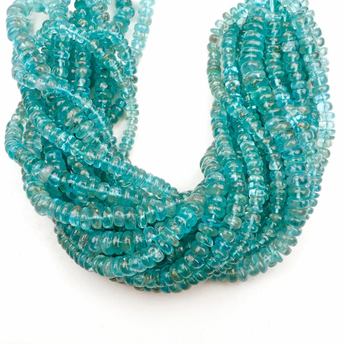 Natural Blue Apatite Beads: Smooth Rondelle Gemstone 16 Inch Strand ...