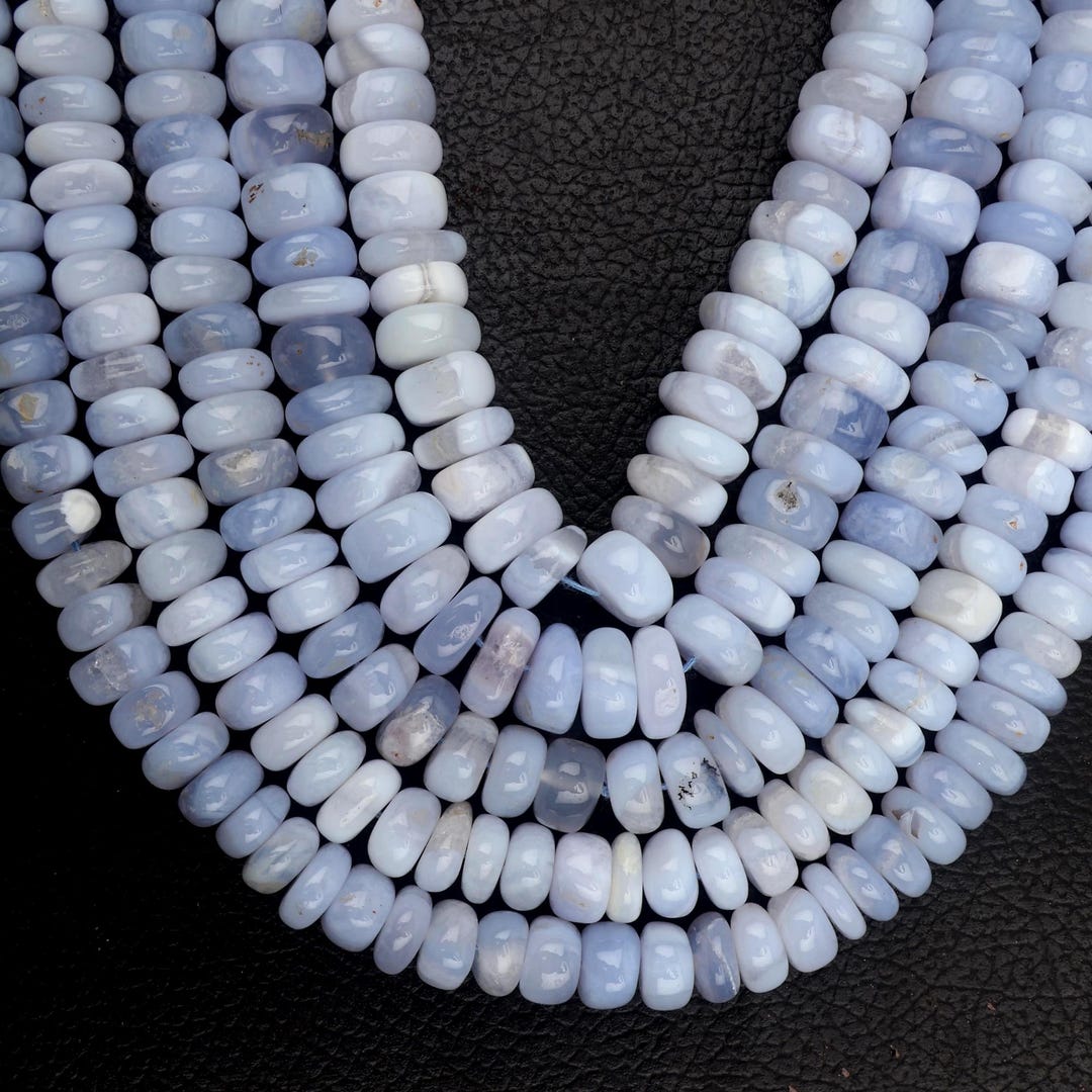 Natural Blue Lace Agate Beads: Smooth Rondelle Shape Gemstone 8 Inch ...
