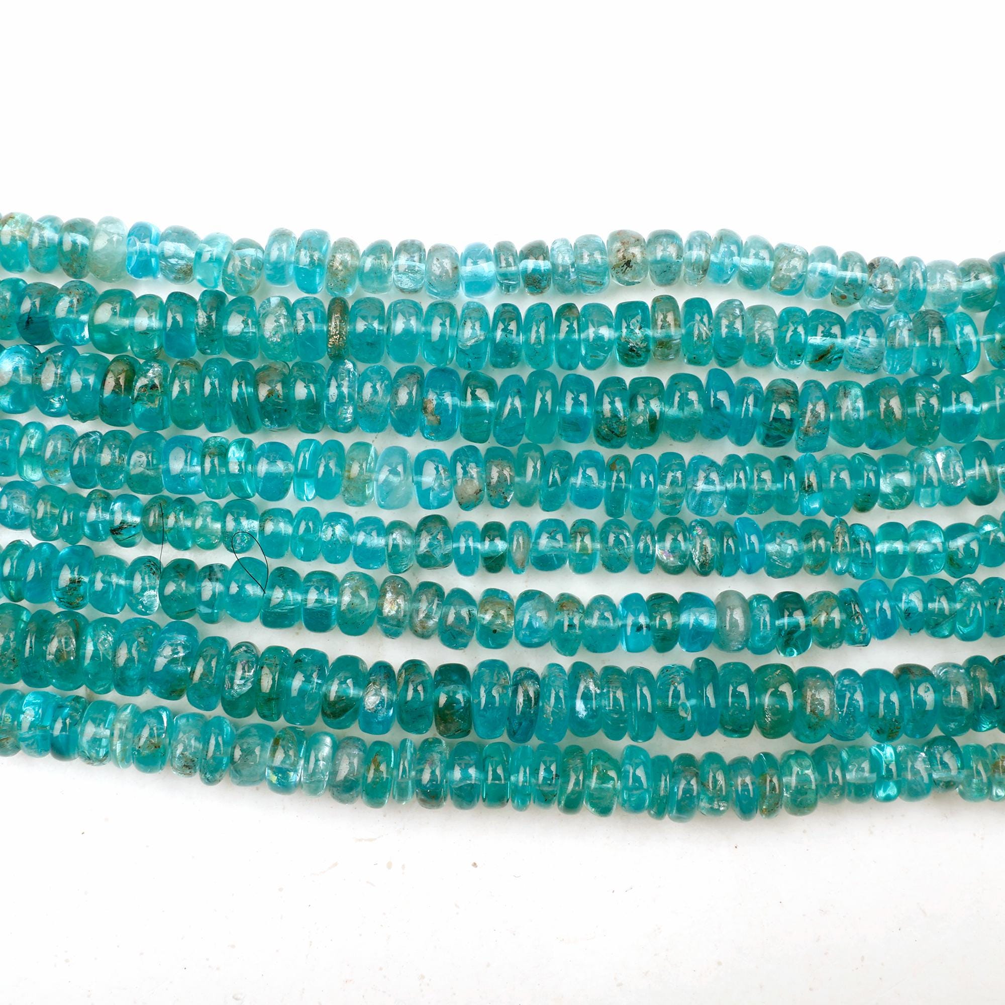 Natural Blue Apatite Beads: Smooth Rondelle Gemstone 16 Inch Strand ...