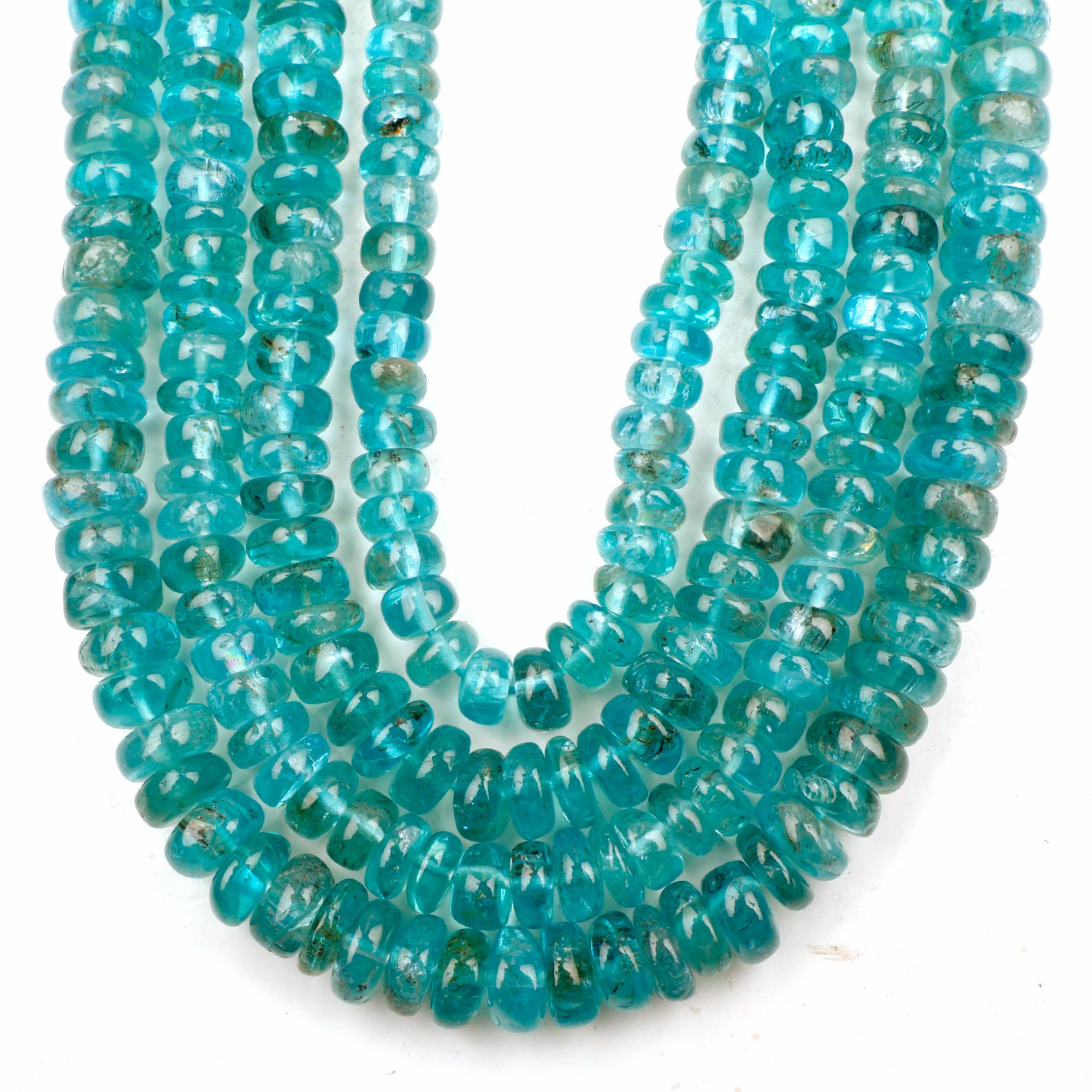 Natural Blue Apatite Beads: Smooth Rondelle Gemstone 16 Inch Strand ...