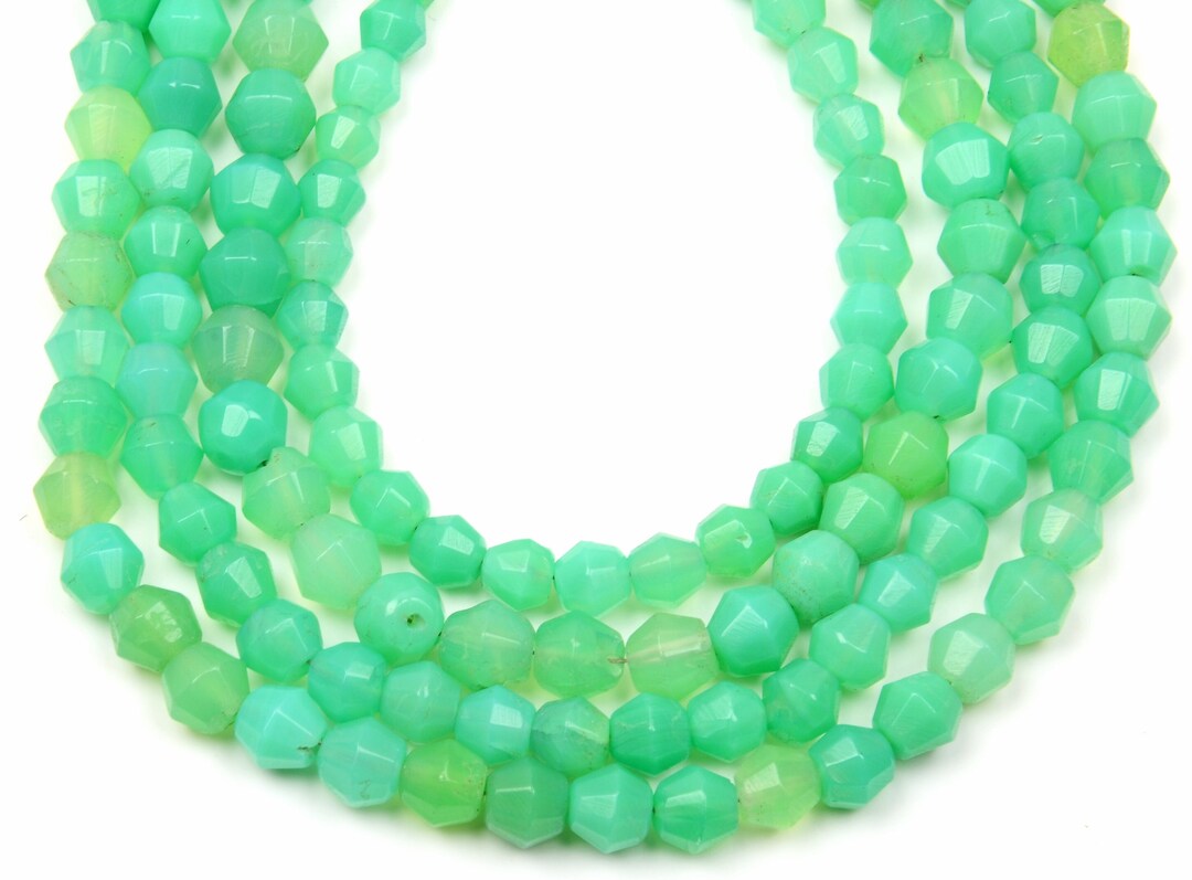 Natural Chrysoprase Beads: Faceted Bicone Shape Gemstone 8 Inch Stand 6 ...