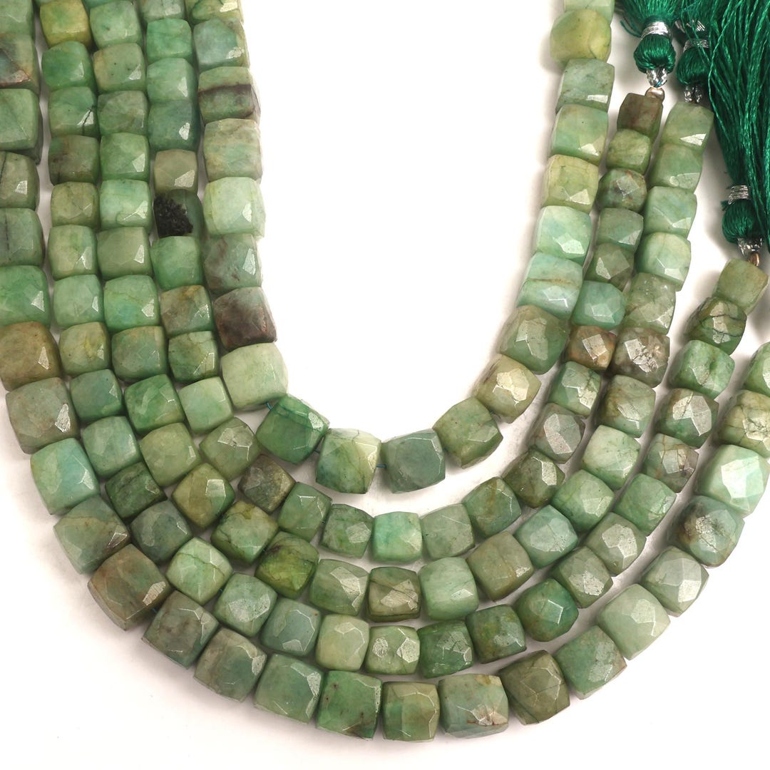 Natural Emerald Beads: Faceted Cube Shape Gemstone 8 Inch Strand 6-7 MM ...