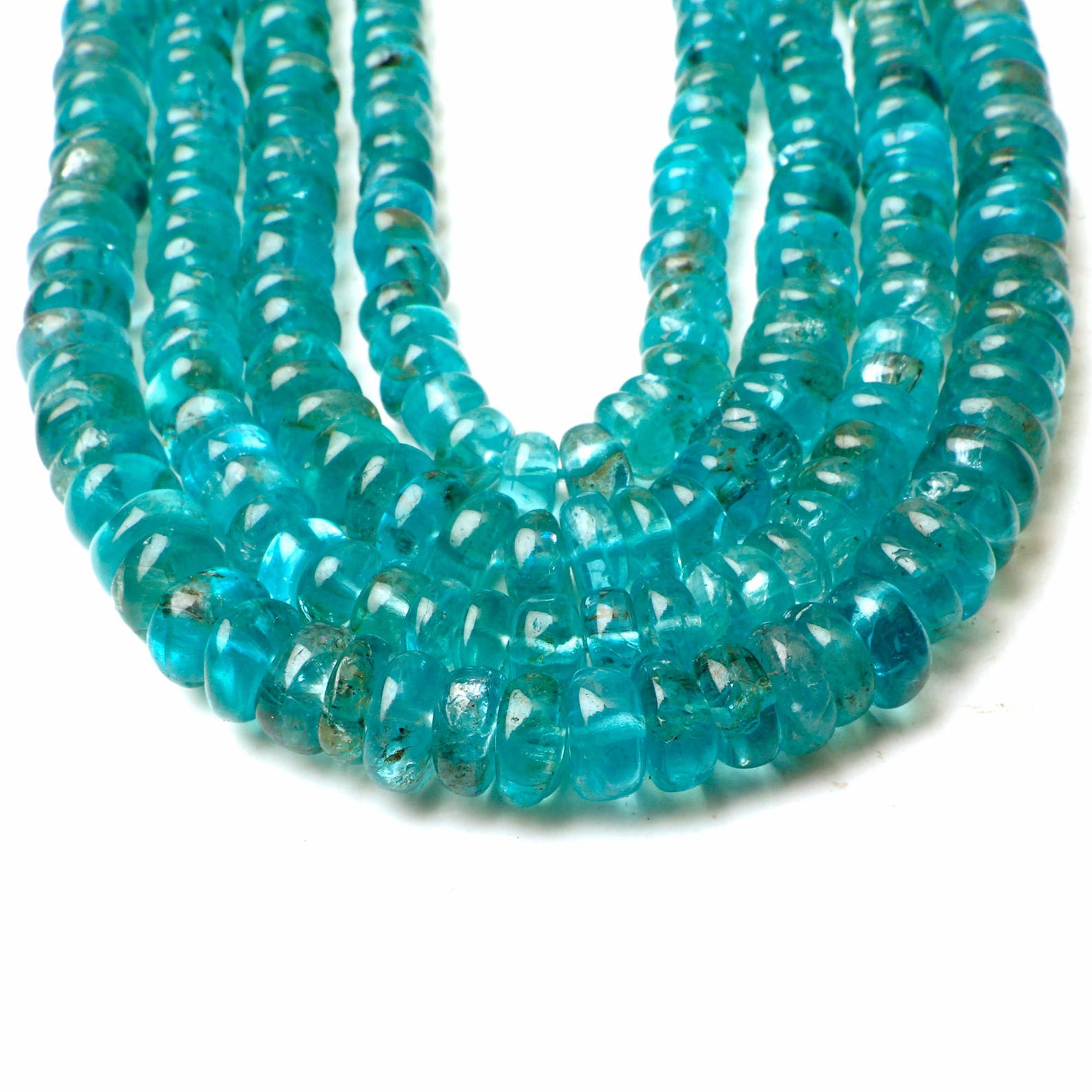 Natural Blue Apatite Beads: Smooth Rondelle Gemstone 16 Inch Strand ...