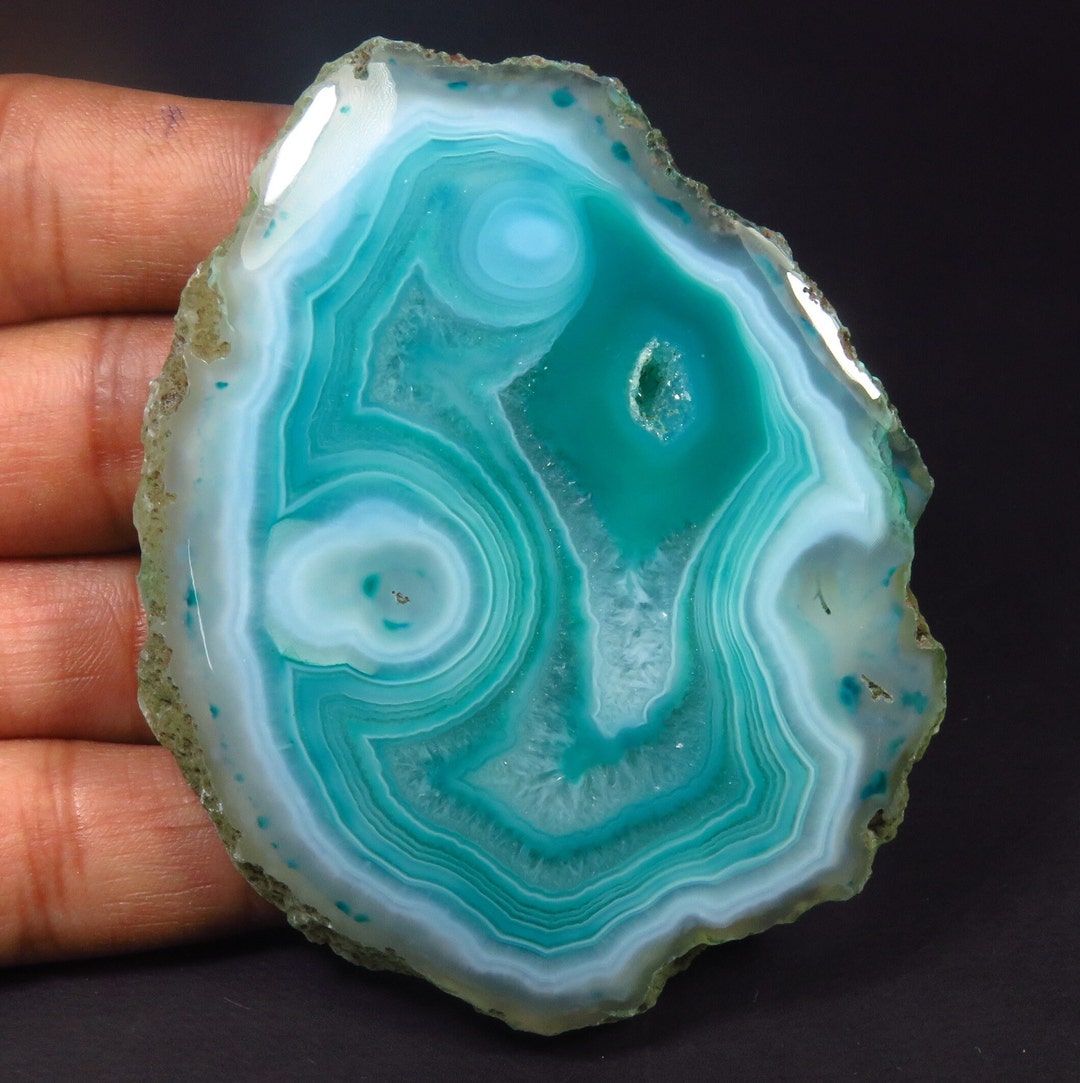 Natural Slice Geode Agate Gemstone, 279 Cts, 73x59 Mm, Green Slice ...