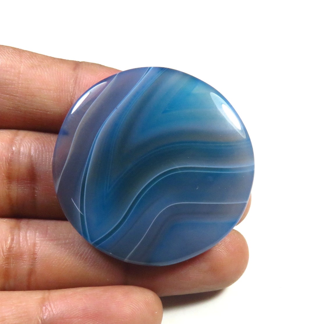 Smooth Round Shape Blue Onyx Agate Cabs, 37 Mm, Handmade Polished Onyx ...