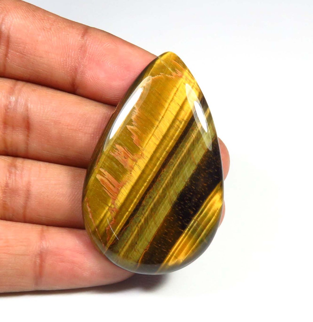 Natural Tiger Eye Cabochon, 45x28 Mm, Handmade Yellow Blue Tiger Eye ...