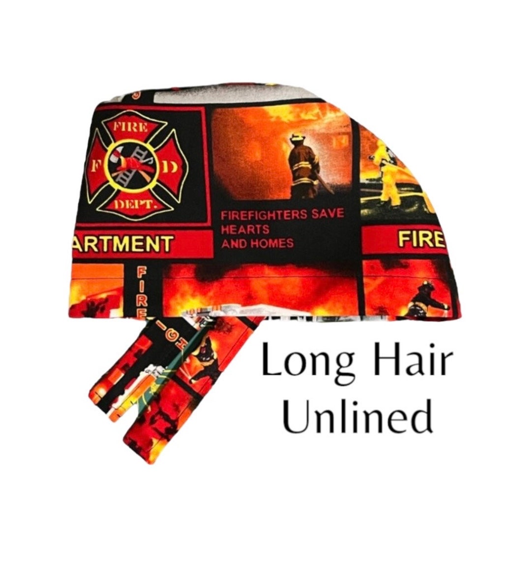 Firefighter Fabric Scrub Cap: Handmade Fireman Long Hair Bonnet - Etsy