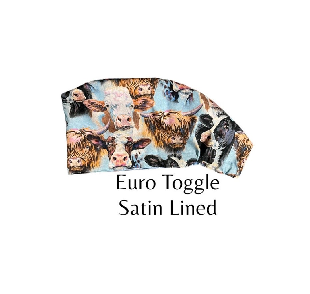 Hyland Cows Satin Lined Euro Toggle Surgical Scrub Cap CRNA OR Nurse ...