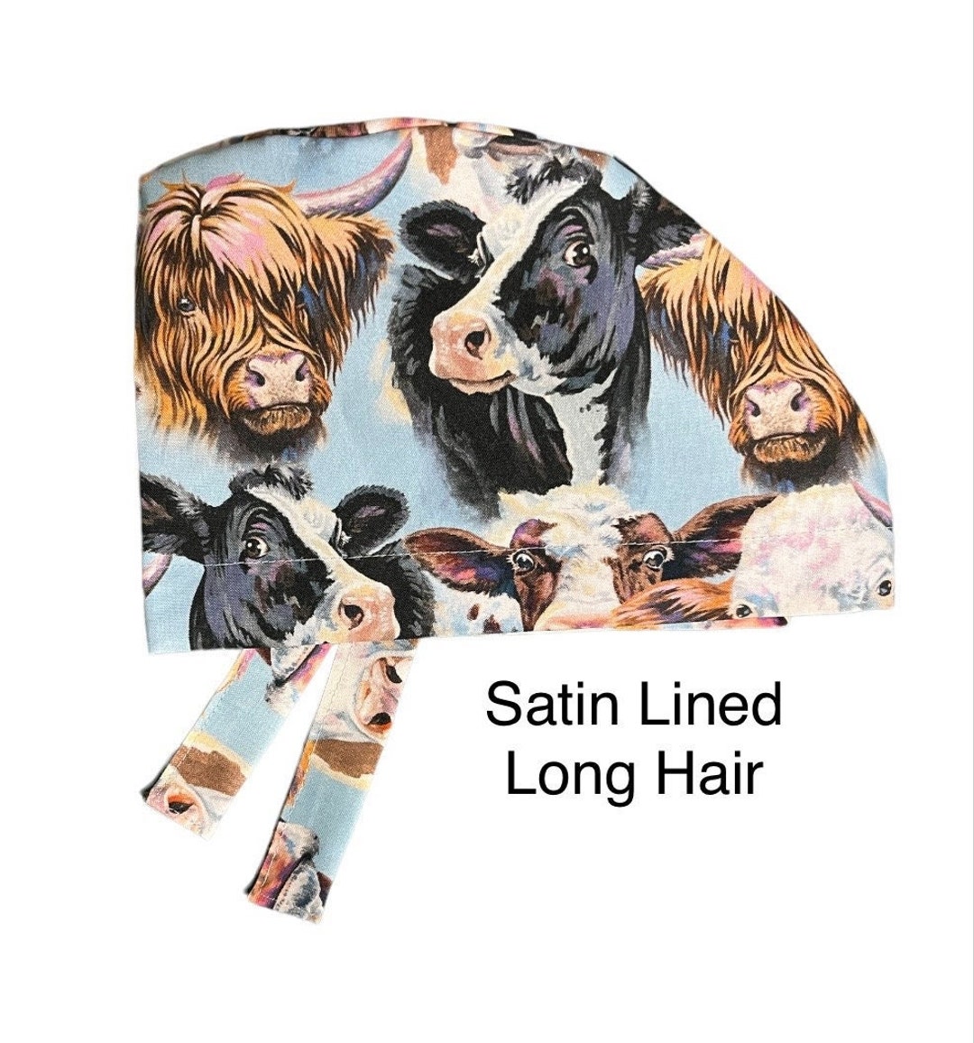 SATIN Lined Long Hair Silly Cow Surgical Scrub Cap CRNA OR - Etsy