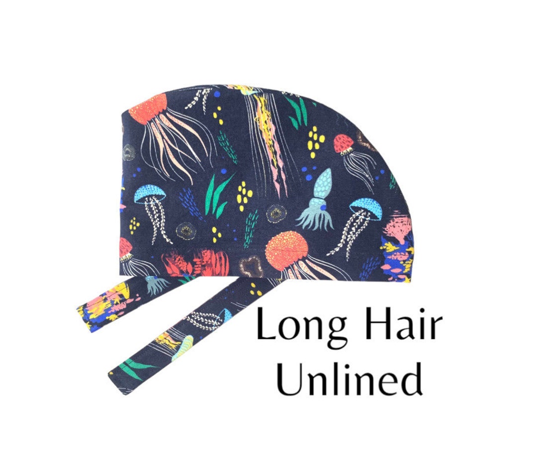 Jellyfish Ocean Sea Animals Navy Squid Long Hair Womens Unisex Surgical ...