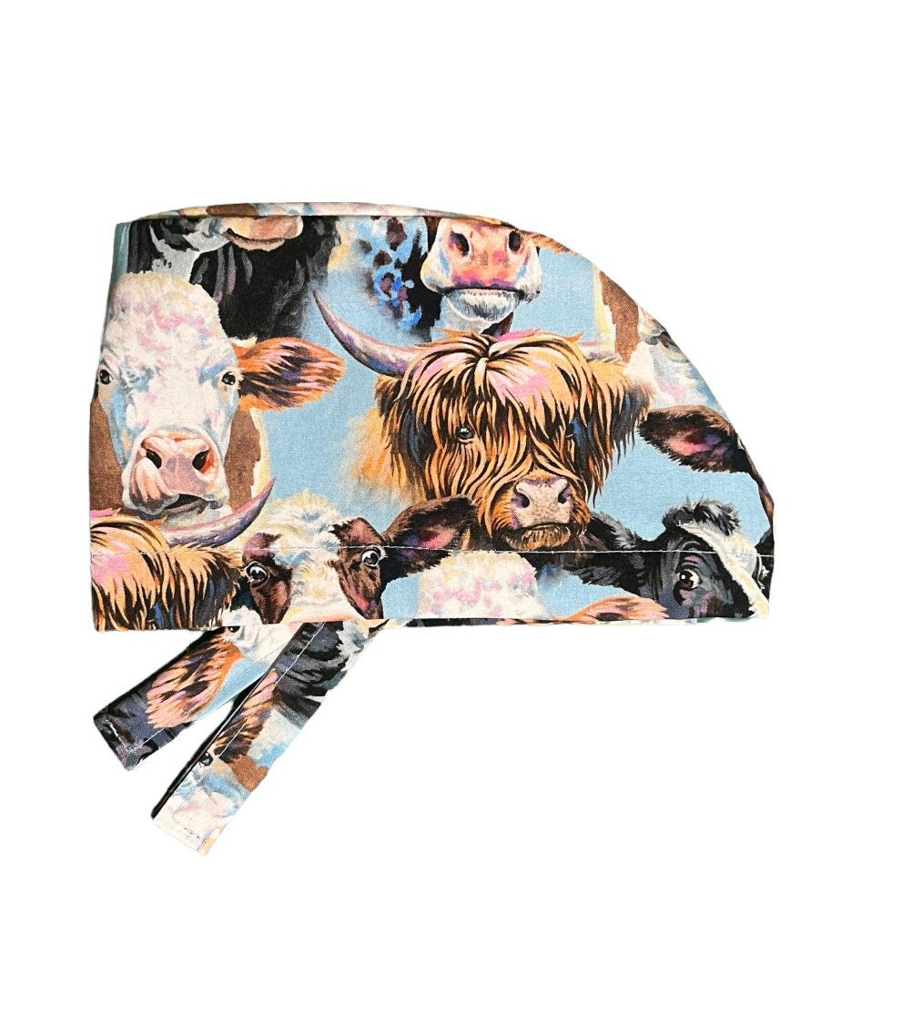 Funny Cow Surgical Scrub Cap for Women, Highland Cow OR Cap, Nurses Hat ...