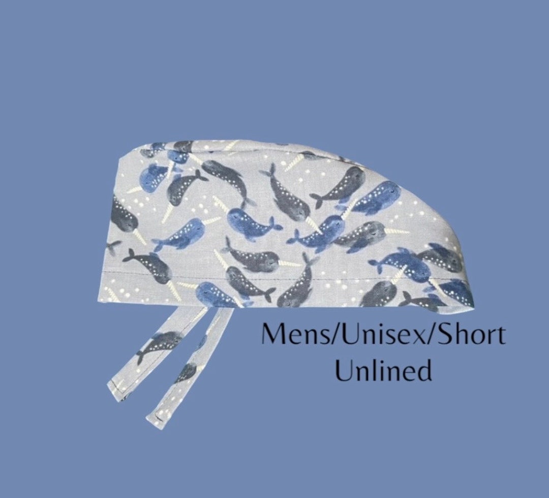 Narwhal Scrub Cap Short Unisex Hair Ocean Unicorn Animal Whale Surgical ...