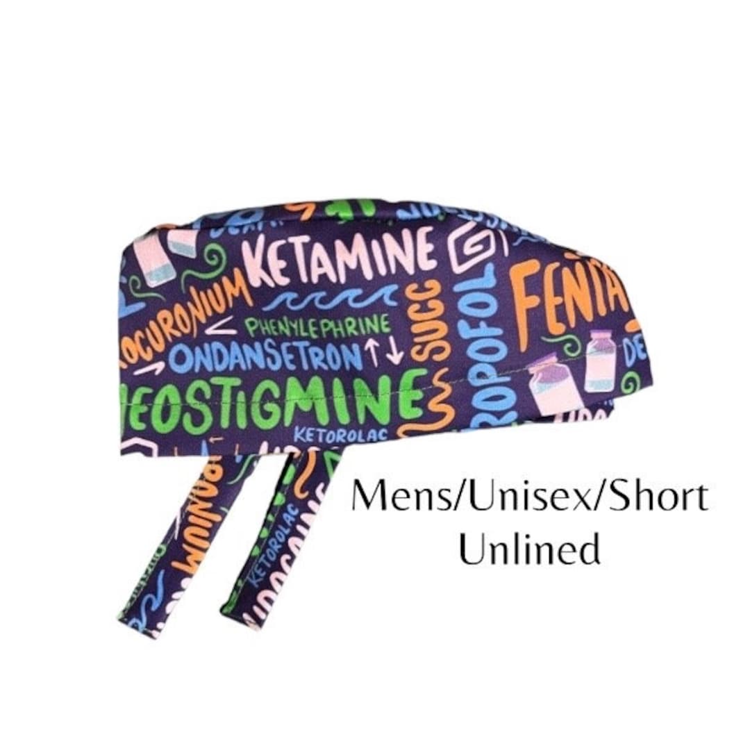 Men’s Funny Anesthesia Medications Short Hair Surgical Scrub Cap CRNA ...