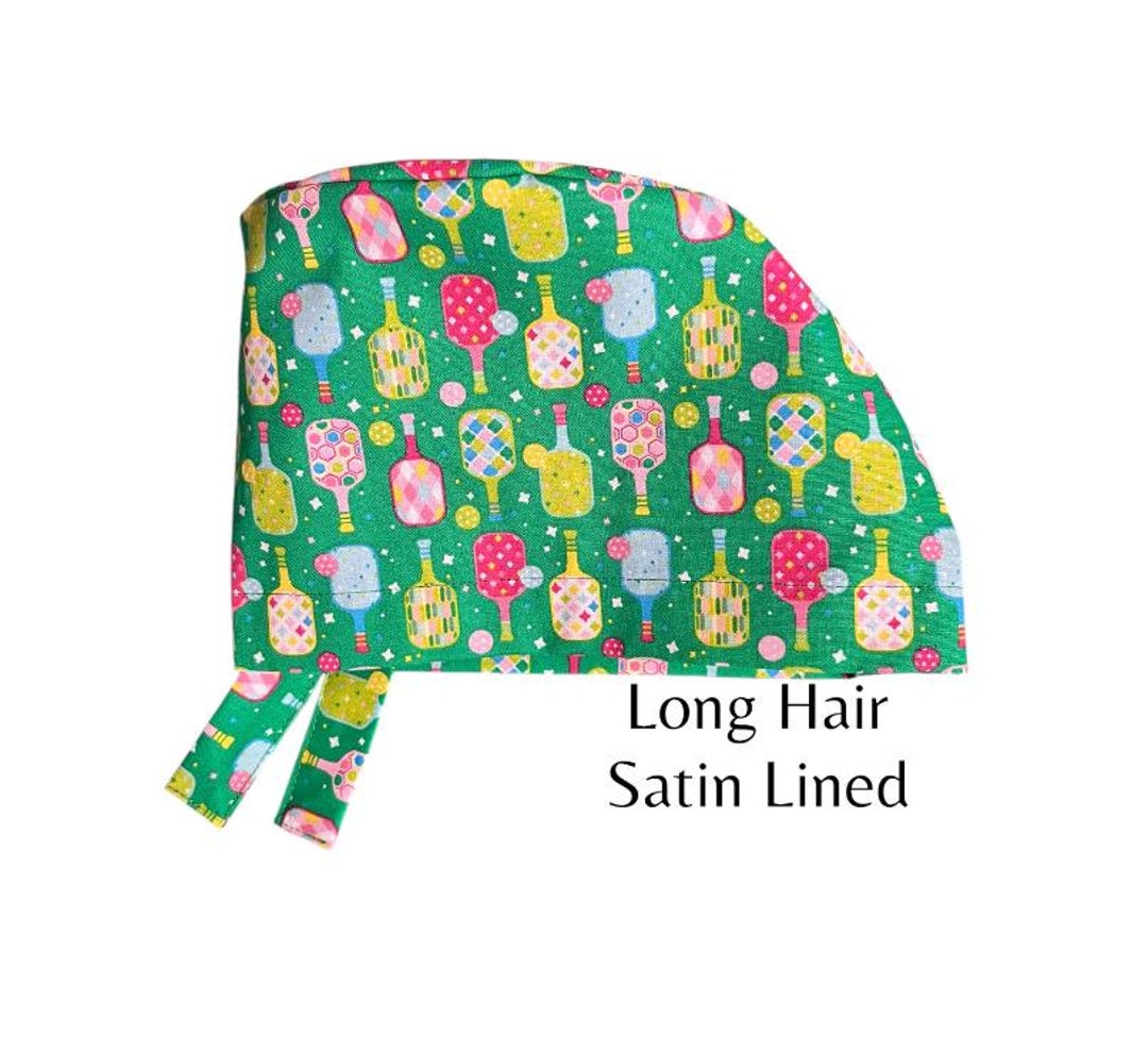 Satin Lined Pickleball Paddle Long Hair Surgical Scrub Cap CRNA Nurse ...