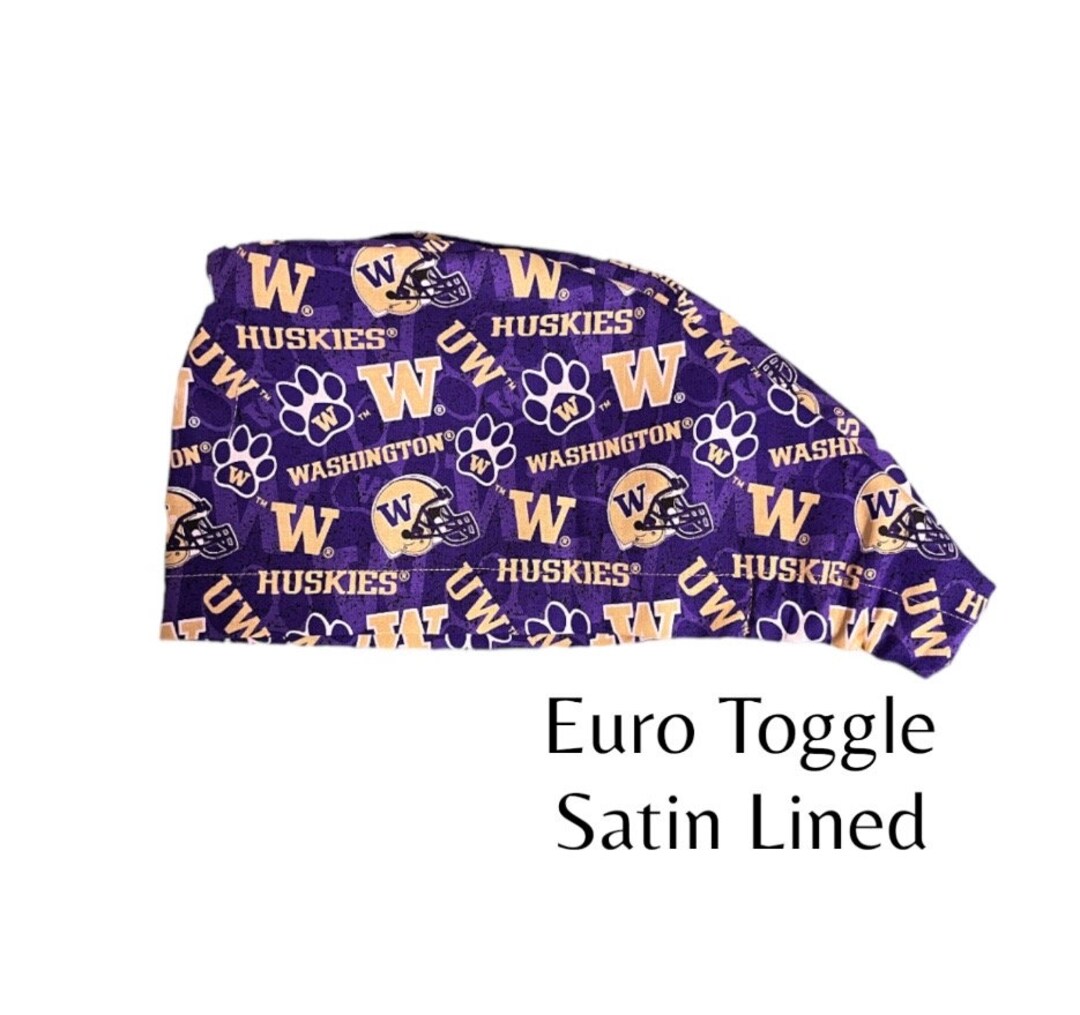 SATIN Lined Purple Euro Toggle Scrub Hat Made W Licensed UW University ...