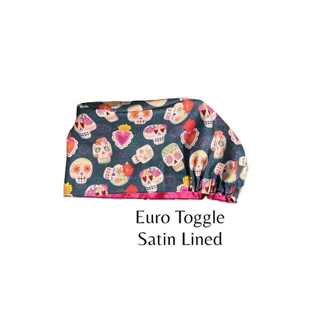 Satin Lined Sugar Skull Euro Toggle Surgical Scrub Cap OBGYN CRNA OR ...