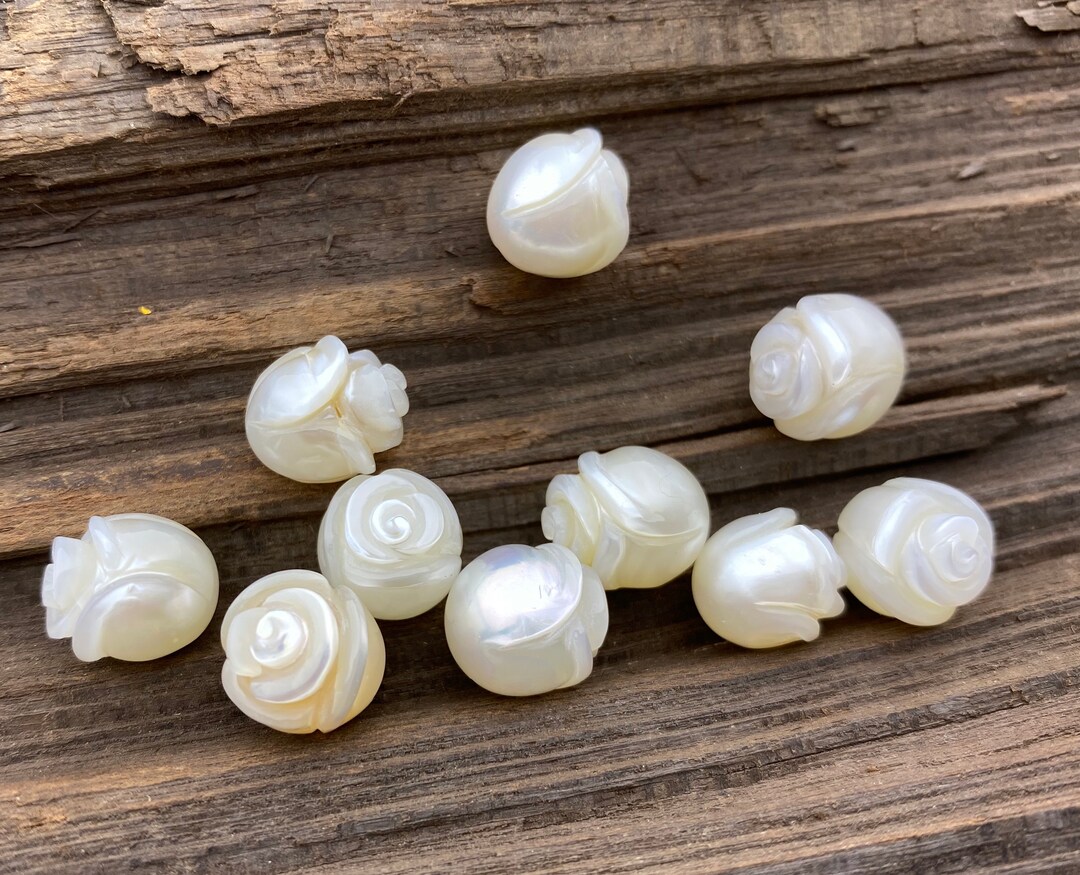 Hand-carved Drop Pearl , White Rose Shape Pearl Flower, Natural ...