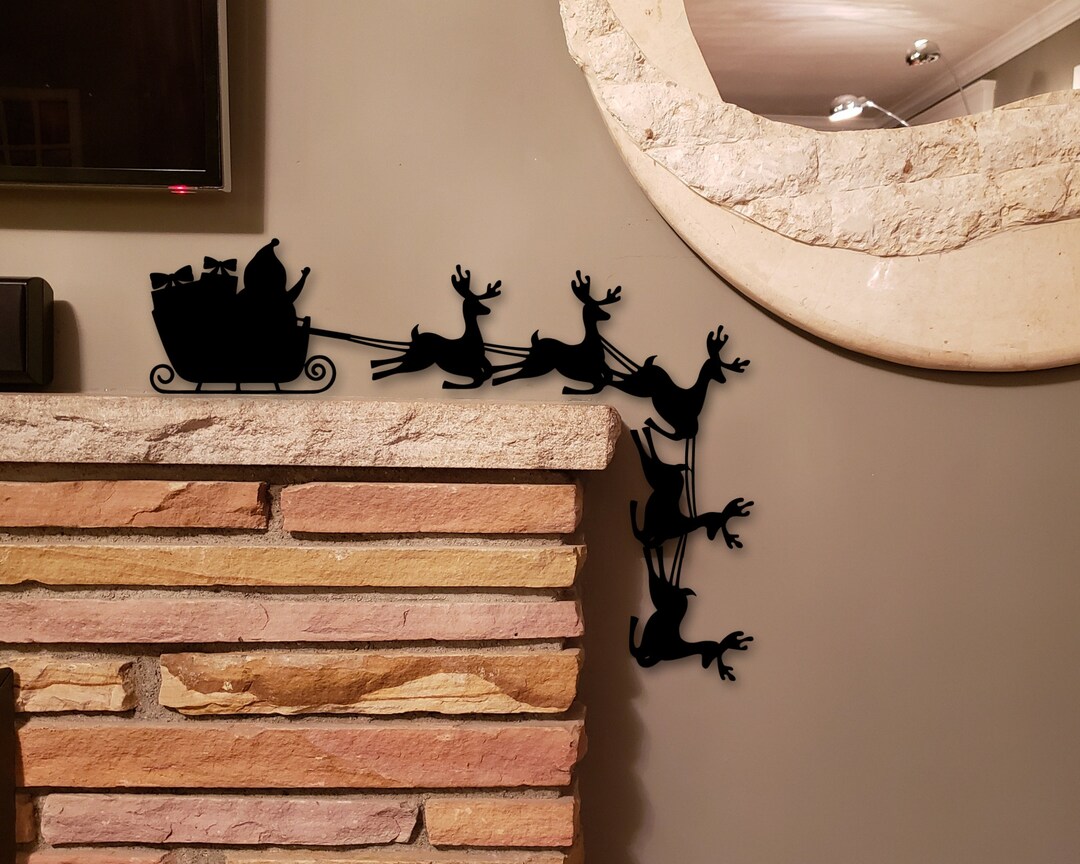 Santa Sleigh Decor, Reindeer Sign, Fireplace Decor, Christmas Decor ...