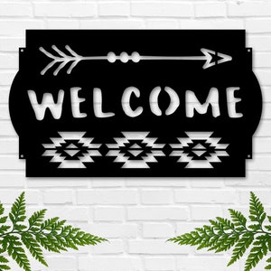Native American Welcome Sign, Rustic Metal Decor, Bow Hunter Gift ...