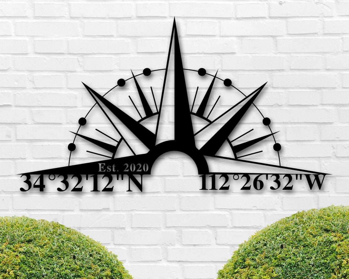 GPS Coordinates Sign Nautical Compass Metal Wall Art - Etsy