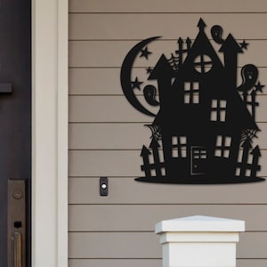 Haunted House Metal Sign, Halloween Wall Decor, Metal Halloween ...