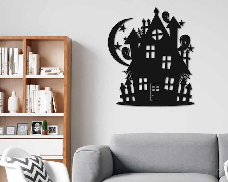 Haunted House Metal Sign, Halloween Wall Decor, Metal Halloween ...