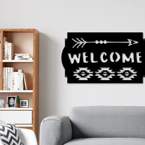 Native American Welcome Sign, Rustic Metal Decor, Bow Hunter Gift ...