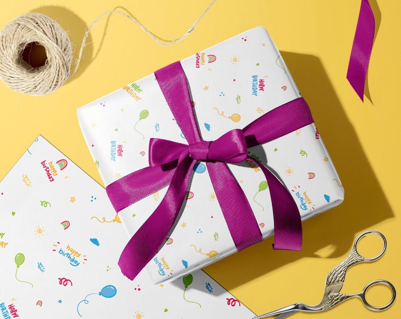 Happy Birthday Wrapping Paper Sheet Luxury 115gsm Silk Paper Single ...