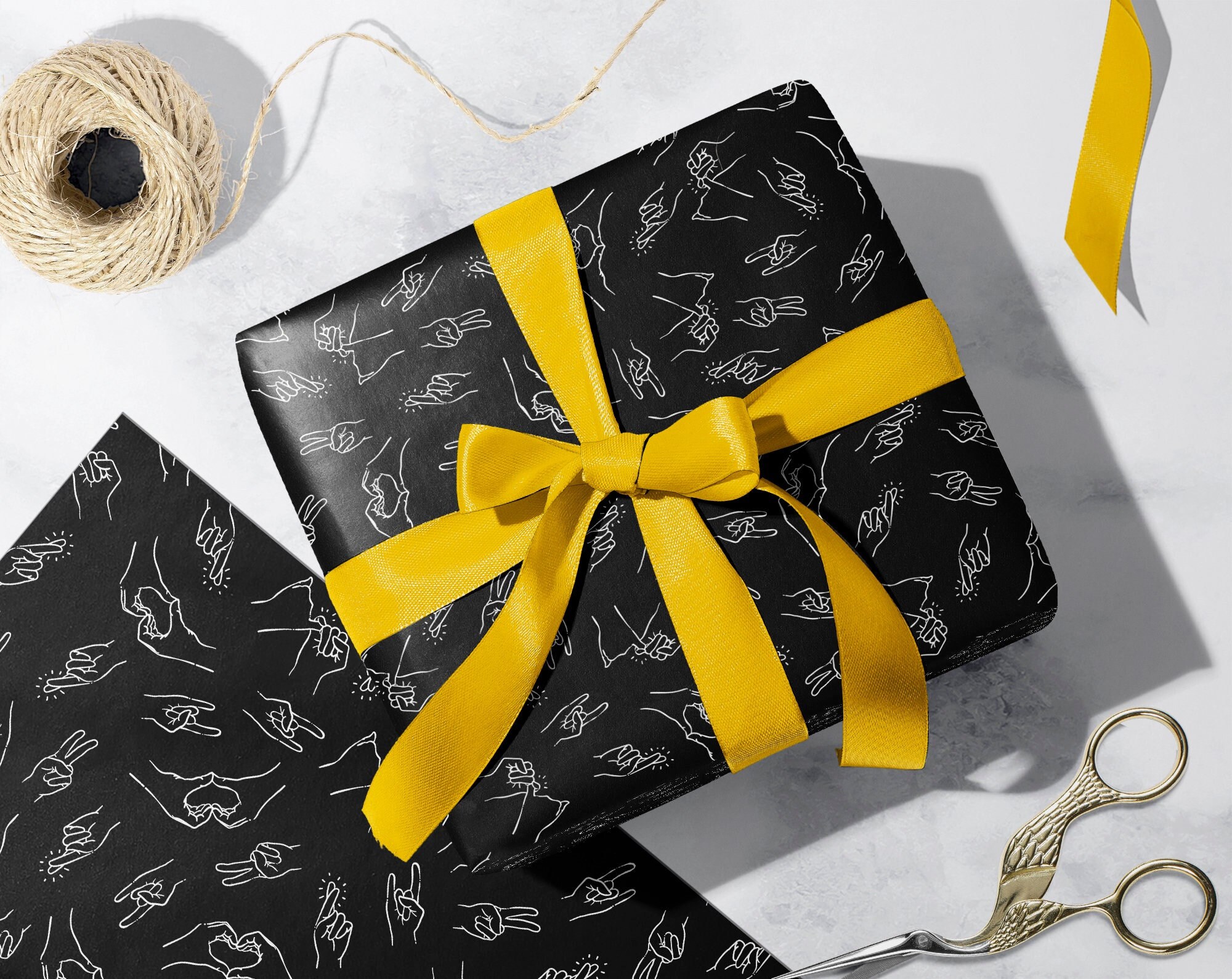 B&W Hand Gestures Wrapping Paper Sheet | Matt 120gsm Uncoated Paper ...