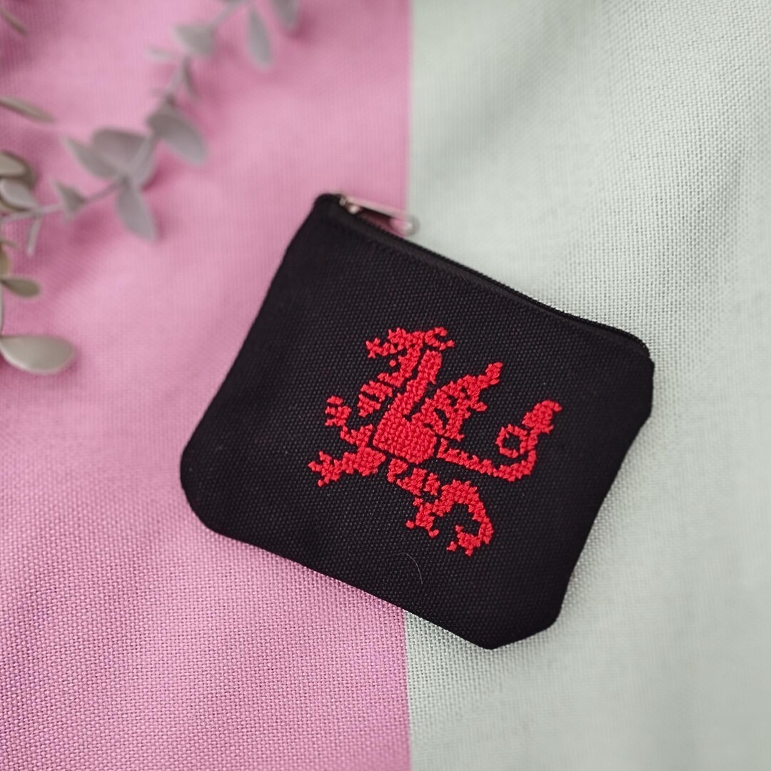 Embroidered Welsh Dragon Coin Purse: Black Canvas Celtic Gift - Etsy