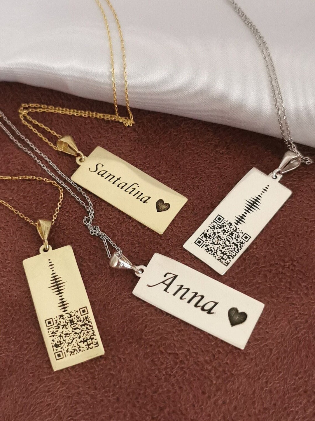 Engraved Soundwave QR Code Necklace: Sterling Silver Personalized ...