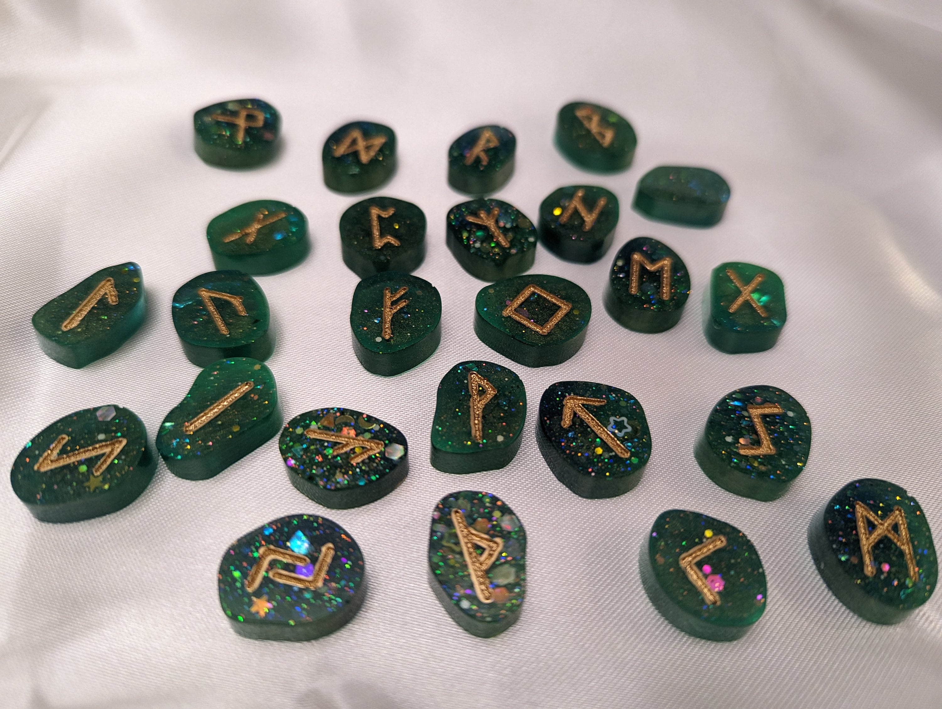 Elder Futhark Rune Stones Green Forest Fae - Etsy